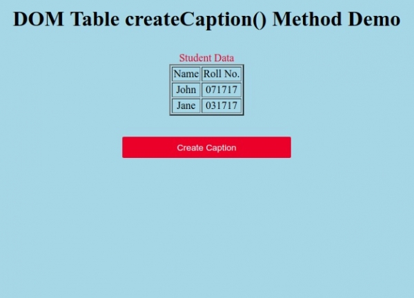 HTML DOM Table createCaption() 方法 | w3schools 中文网