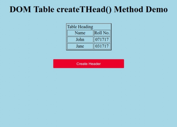 HTML DOM Table createTHead() 方法 | w3schools 中文网