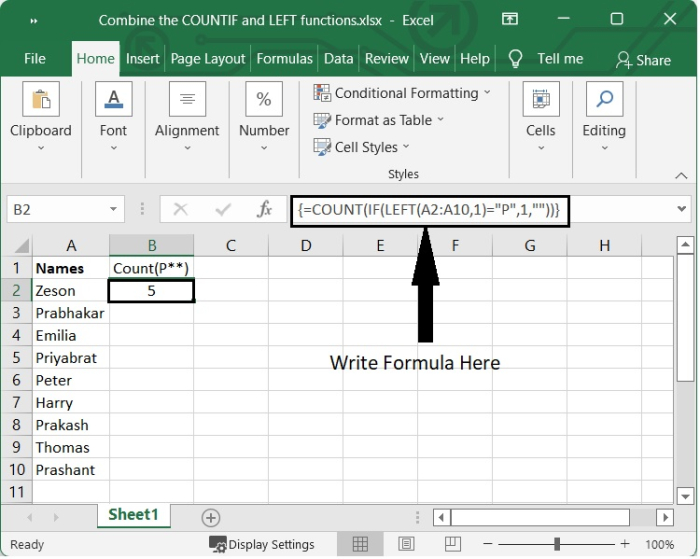 在 Excel 中结合使用 COUNTIF 和 LEFT 函数来统计以特定字符开头的单元格数量 | w3schools 中文网