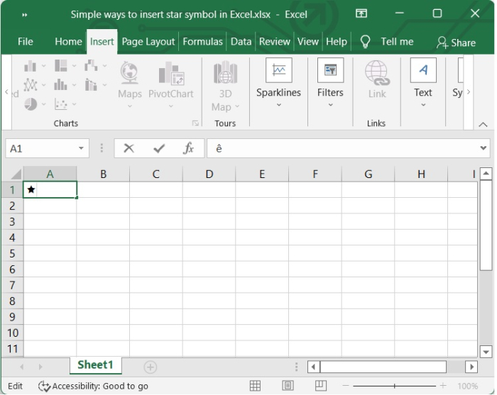 在 Excel 中插入星号的简单方法 | w3schools 中文网