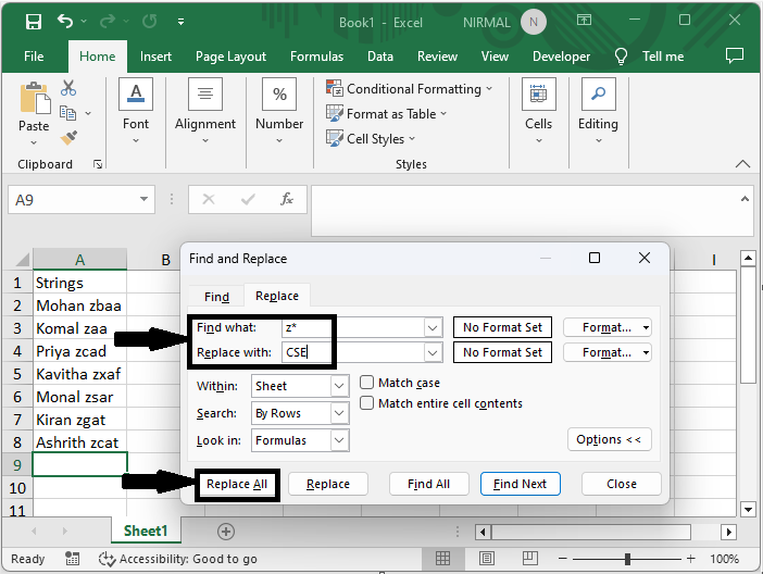 如何在 Excel 中替换特定字符或空格前后的所有文本? | w3schools 教程