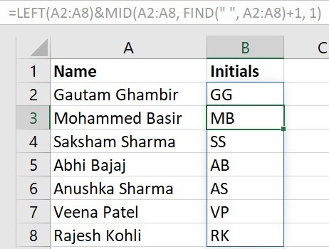 在 Excel 中提取姓名首字母 | w3schools 中文网