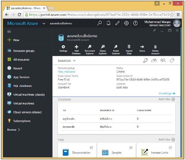 DocumentDB - 列出数据库 | DocumentDB 教程