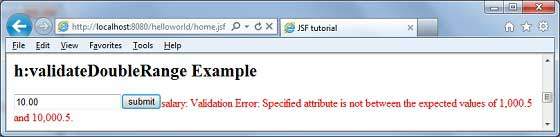 JSF f:validateDoubleRange | JSF 教程