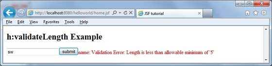JSF f:validateLength | JSF 教程